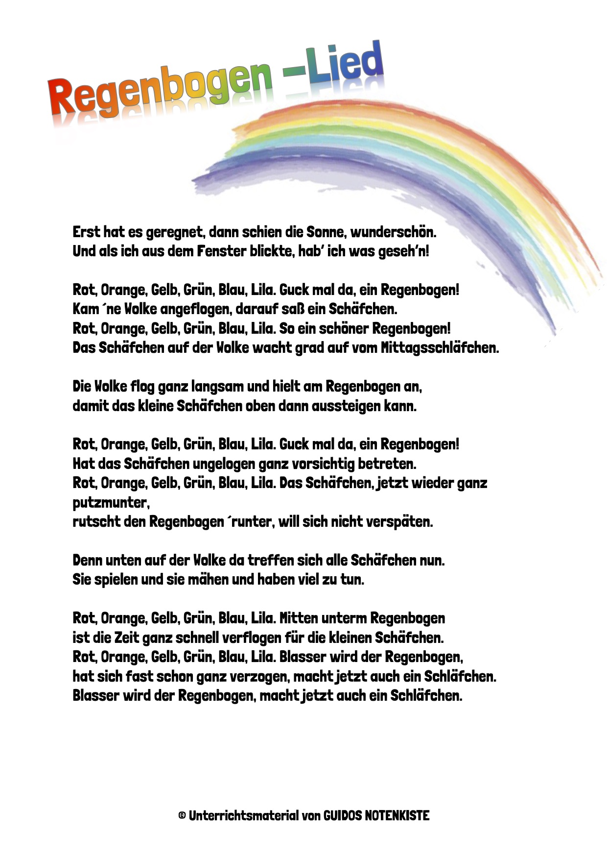 Regenbogen Lied Text Kinderlied